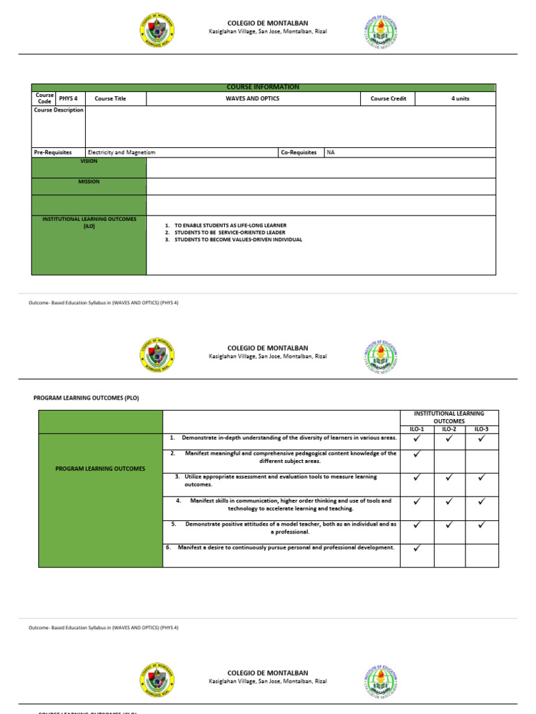 BSED - WAVES AND OPTICS - New Format | PDF | Learning | Optics
