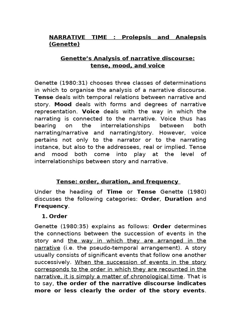 NARRATIVE TIME - Prolepsis and Analepsis (Genette) | PDF | Linguistics