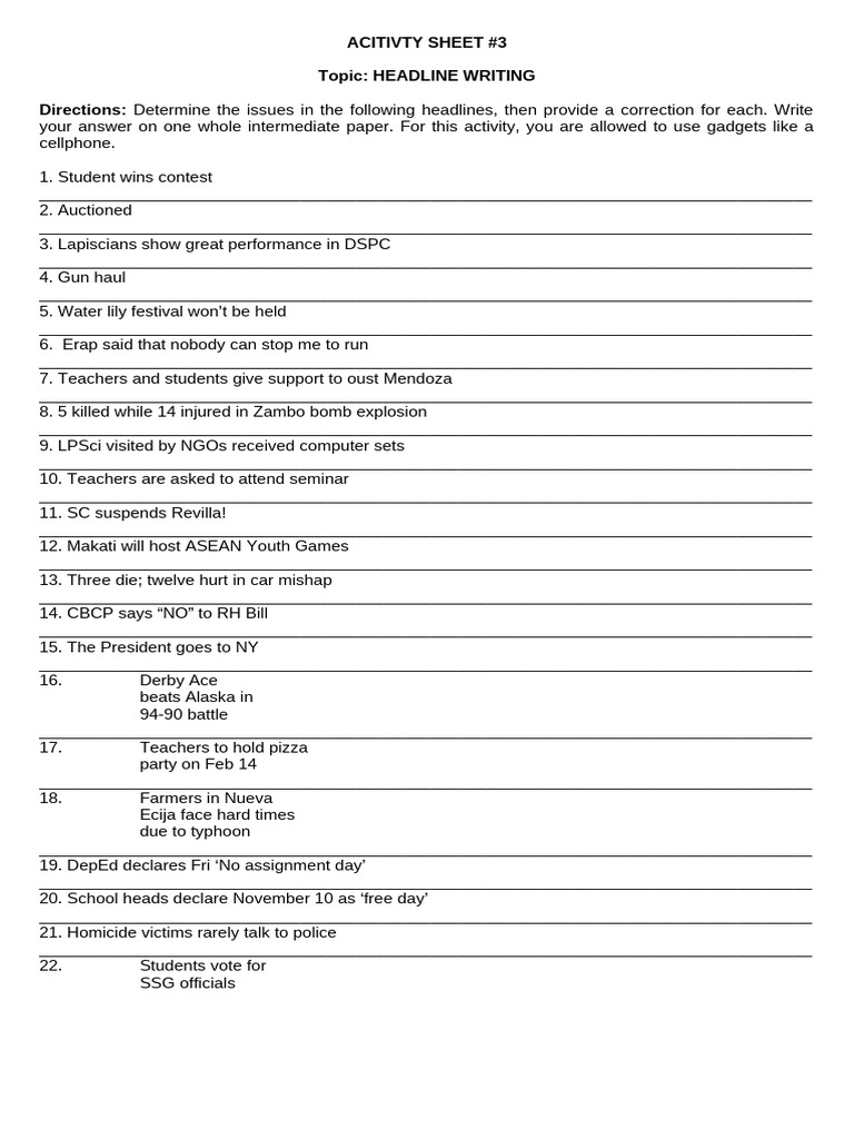 Activity 3 Headline Writing | PDF