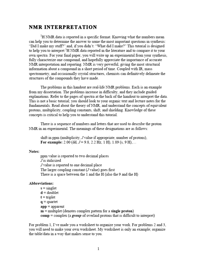 NMR Data Interpretation Guide | PDF | Proton Nuclear Magnetic Resonance ...