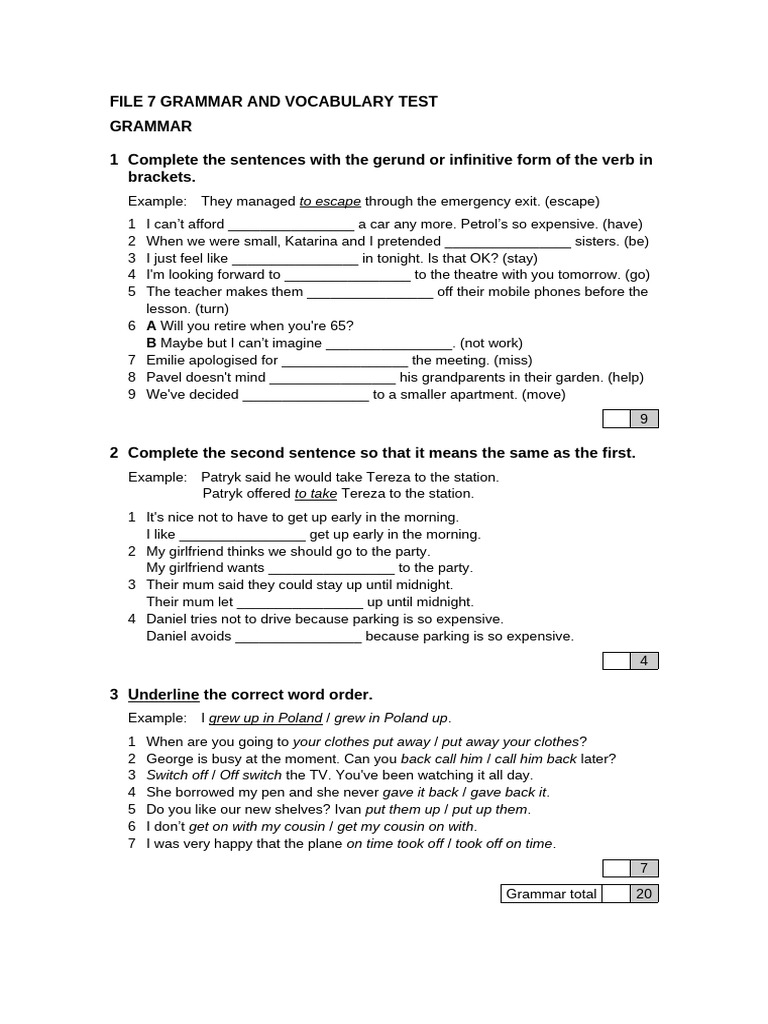 File 7 Grammar and Vocabulary Test | PDF | Linguistics | Grammar
