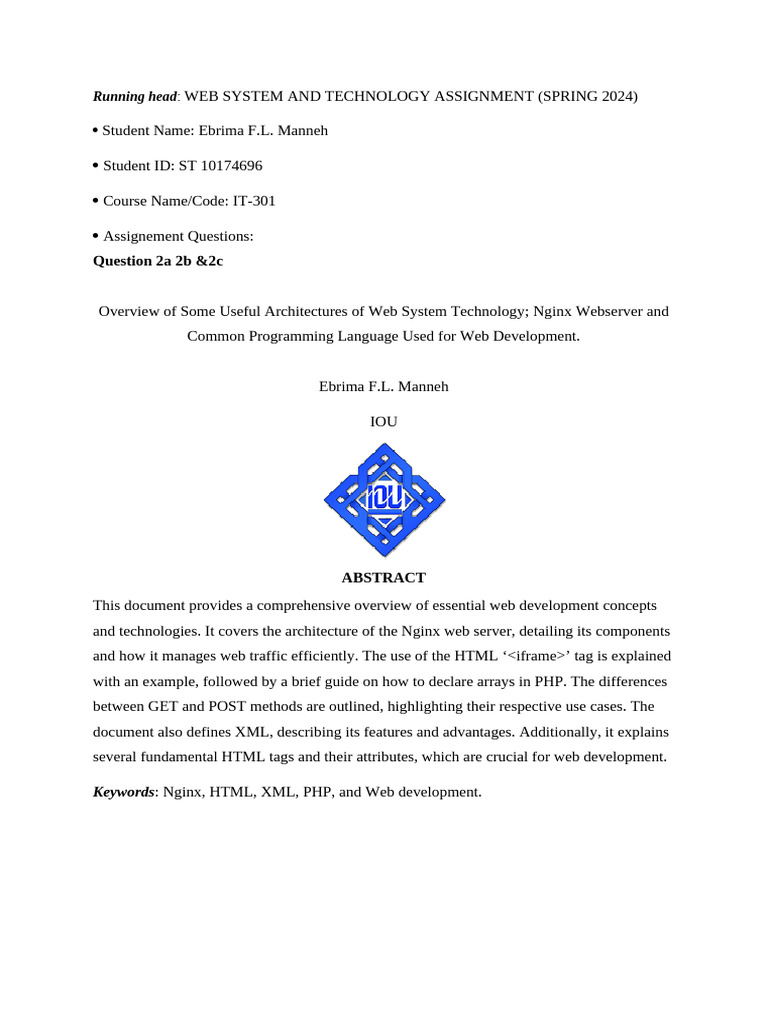 IT 301 Assignment (Spring 2024) | PDF | Html Element | Html