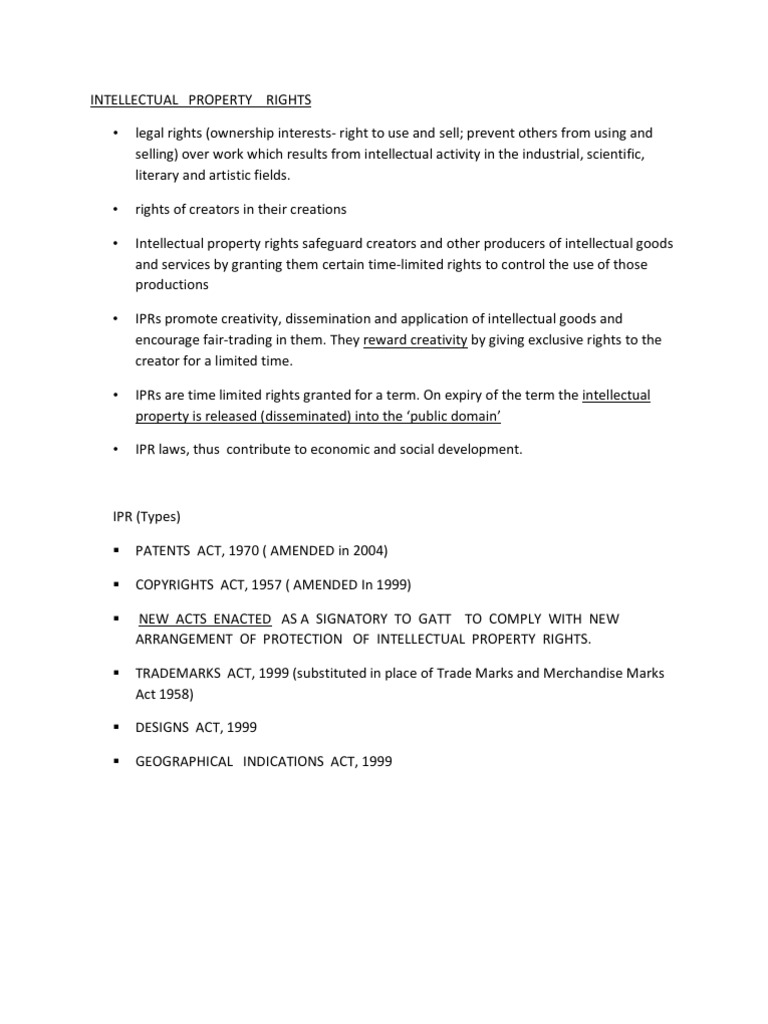 Intellectual Property Rights Notes | PDF | Patent | Prior Art