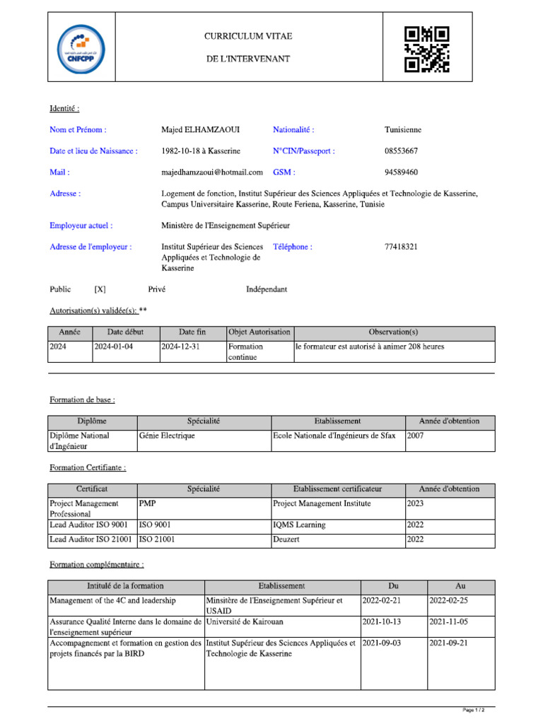 CV Majed CNFCPP | PDF