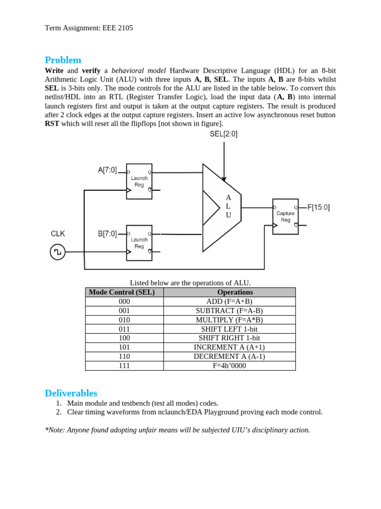 8-Bit ALU HDL Behavioral Model | PDF | Technology & Engineering