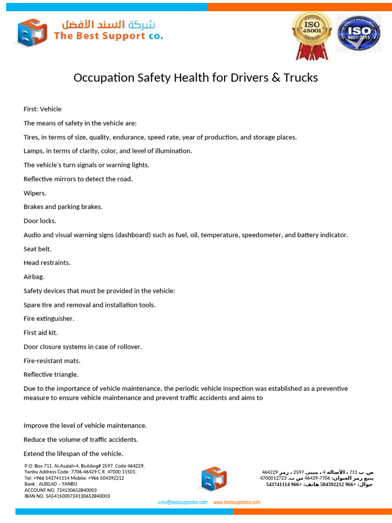 Occupation Safety Health For Drivers & Trucks | PDF | Traffic | Seat Belt