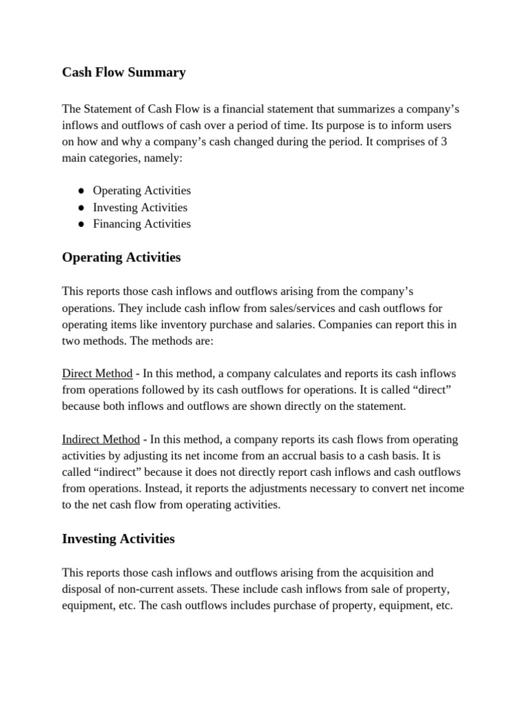 Cash Flow Summary | PDF | Business | Finance & Money Management
