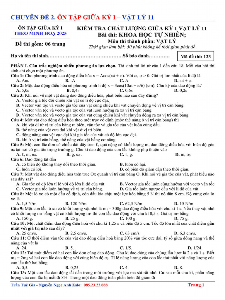 De On Tap Giua Hoc Ky 1 Theo Minh Hoa 2025 de So 10 | PDF