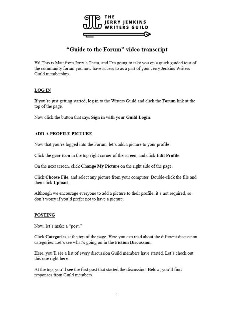 Jerry Jenkins Guide-to-the-Forum-Transcript | PDF | Internet Forum | Computing