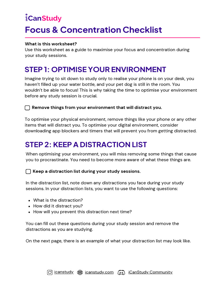 Focus & Concentration Study Guide | PDF | Self-Improvement