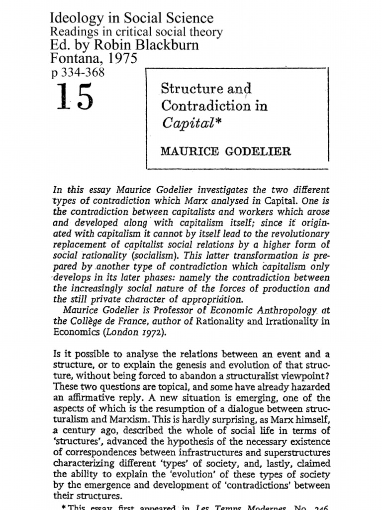 Marx - Structure and Contradiction in Capital | PDF | Capitalism | Karl ...