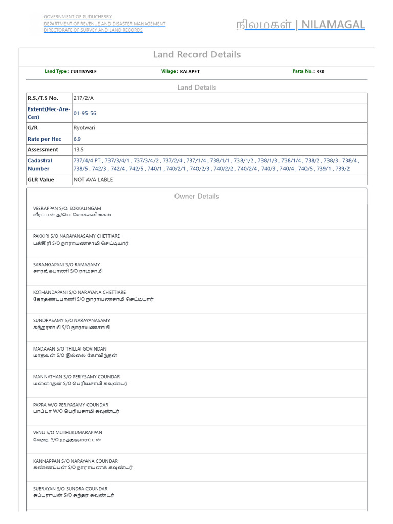Land Record Details | PDF