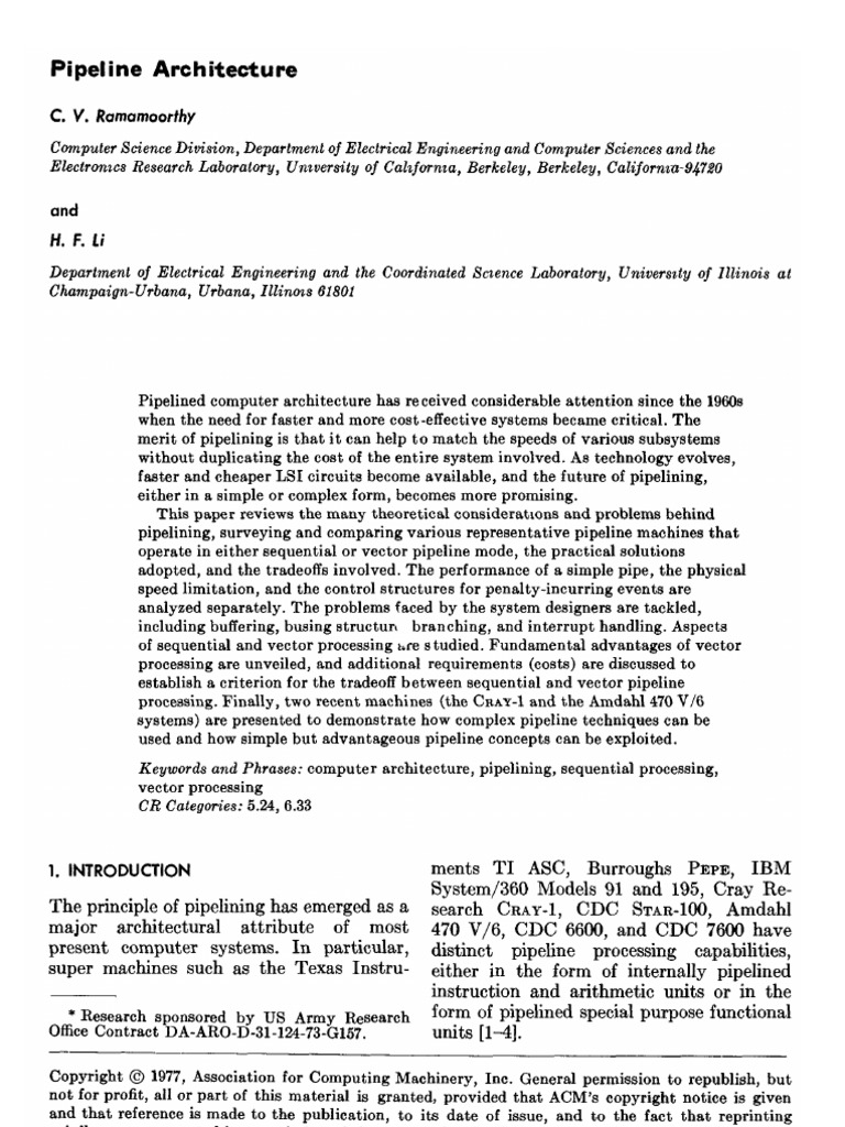 Pipeline Architecture: C. V. Ramamoorthy | PDF | Instruction Set | Central Processing Unit