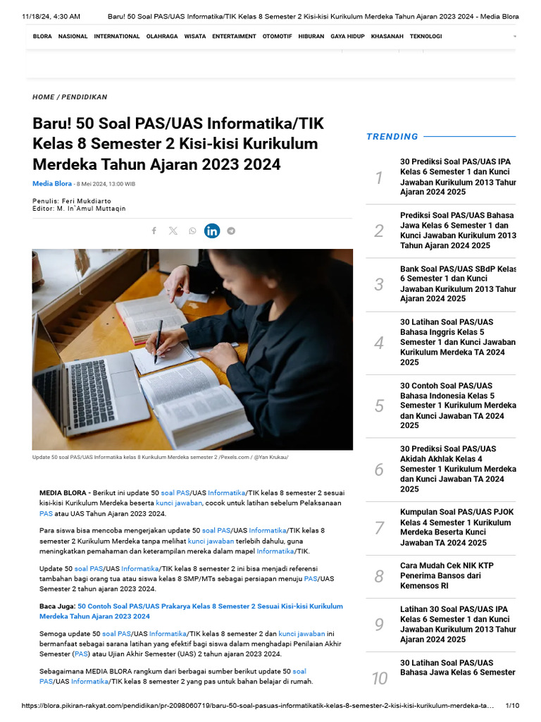 Baru! 50 Soal PAS - UAS Informatika - TIK Kelas 8 Semester 2 Kisi-Kisi Kurikulum Merdeka Tahun ...