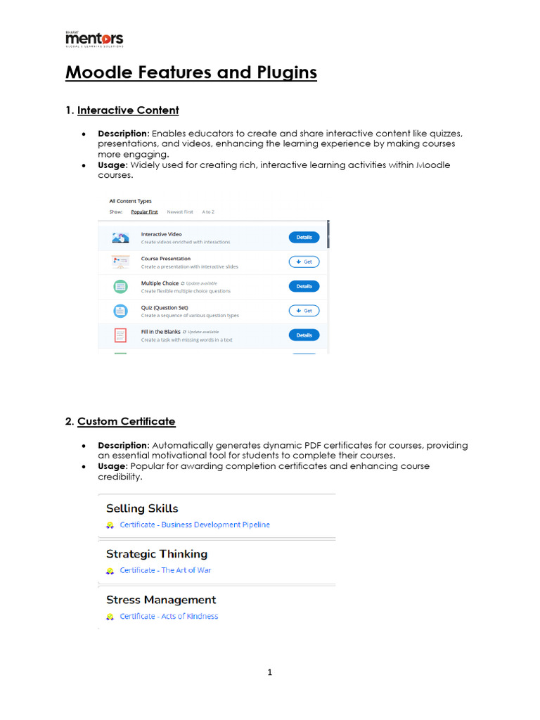 Moodle features and Plugins | PDF | Moodle | Learning