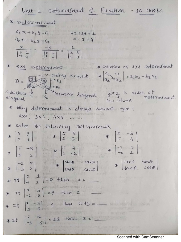 Unit-1 Determinant and Function 16 Marks | PDF