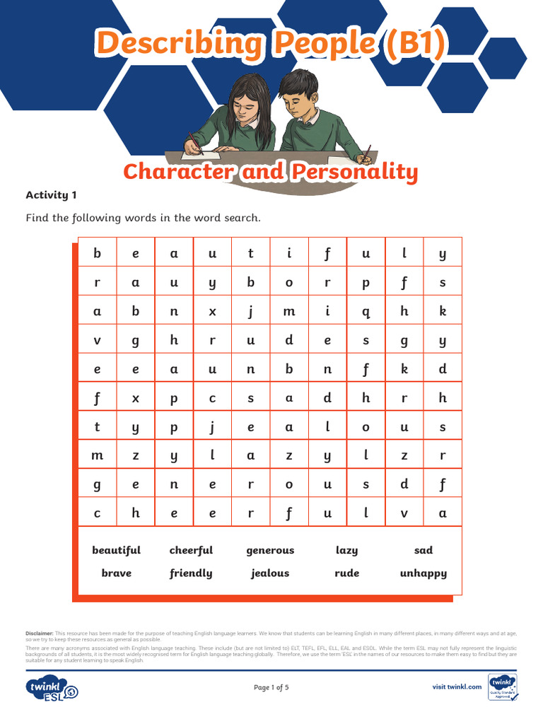 Describing People Teens B1 | PDF | English As A Second Or Foreign ...