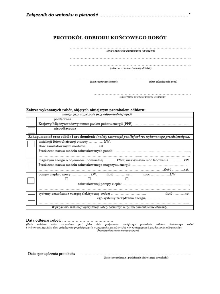 Protokół Odbioru Robót | PDF