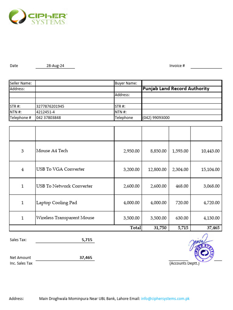 PST-55 Invoice For PLRA Computer Accessories | PDF | Business | Computers