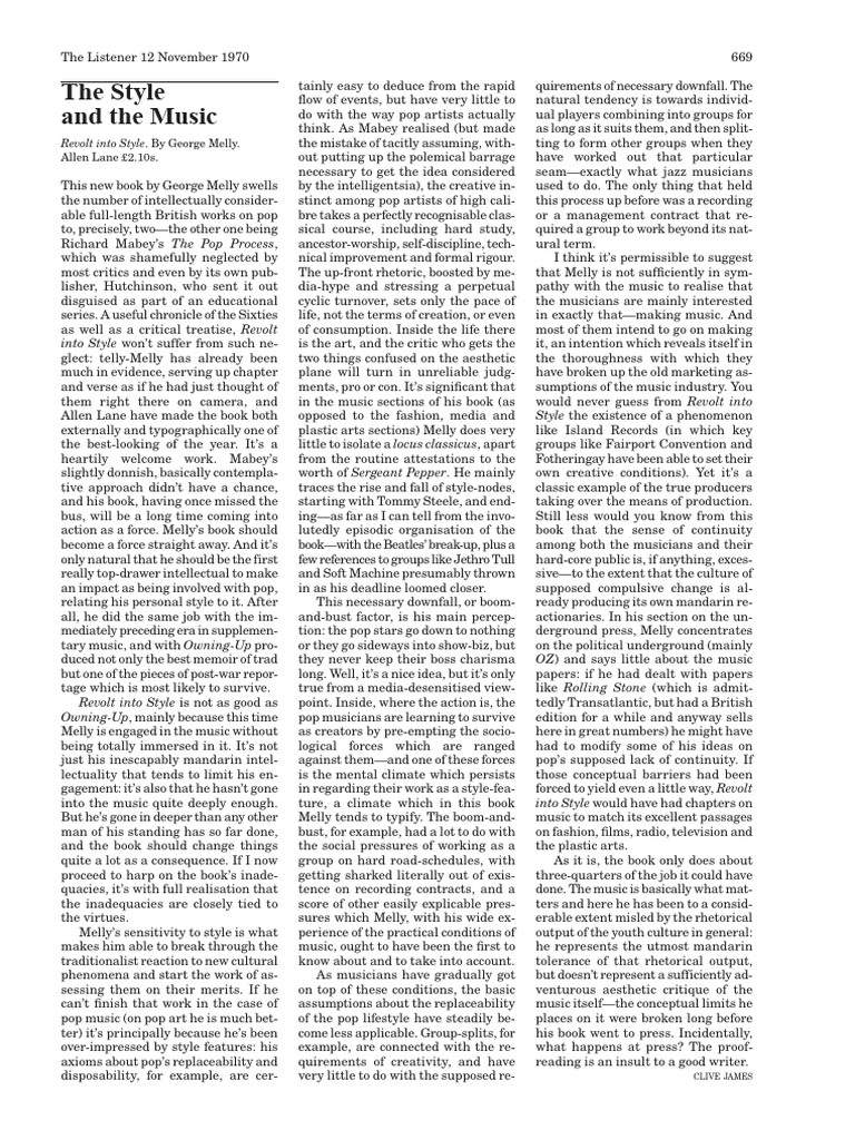 Clive James On George Melly's Revolt Into Style | PDF | Art