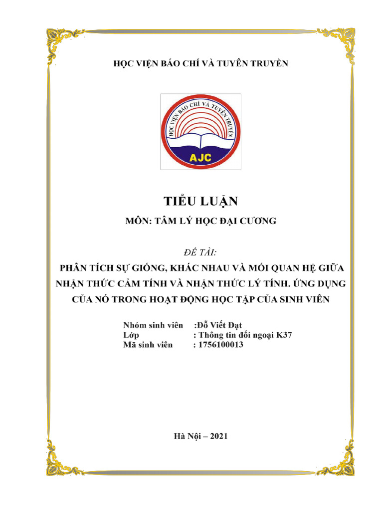 Tieu Luan Phan Tich Su Giong Nhau Khac Nhau Va Moi Quan He Giua Nhan T 5284 | PDF
