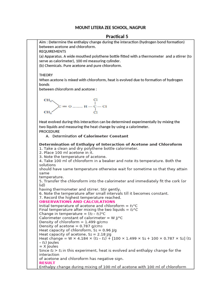 Enthalpy Change in Acetone-Chloroform Interaction | PDF | Technology ...
