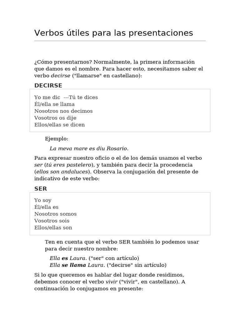 Verbos para Presentaciones en Catalán | PDF | Verbo | Lingüística