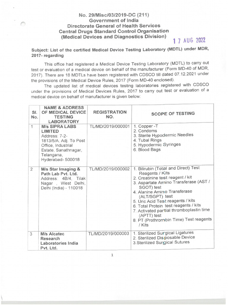List of Medical Testing Laboratories | PDF