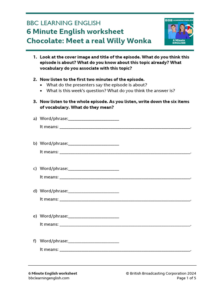 6 Minute English Meet A Real Willy Wonka Worksheet | PDF