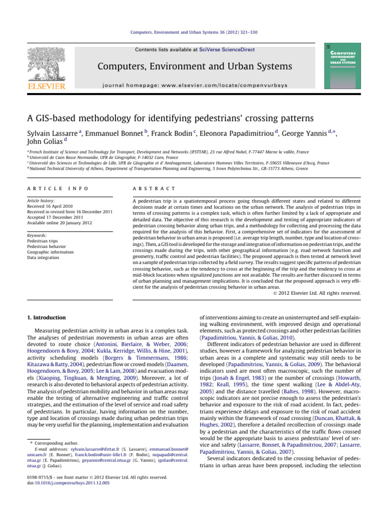 A GIS-based Methodology For Identifying Pedestrians' Crossing Patterns ...