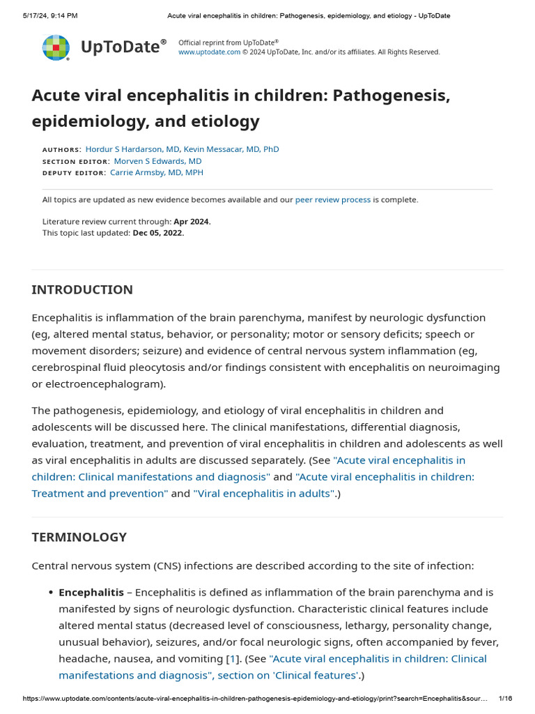 Acute Viral Encephalitis in Children - Pathogenesis, Epidemiology, and ...