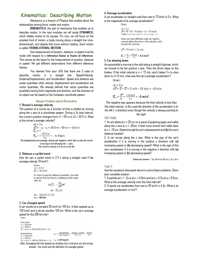 Kinematics | PDF | Kinematics | Acceleration