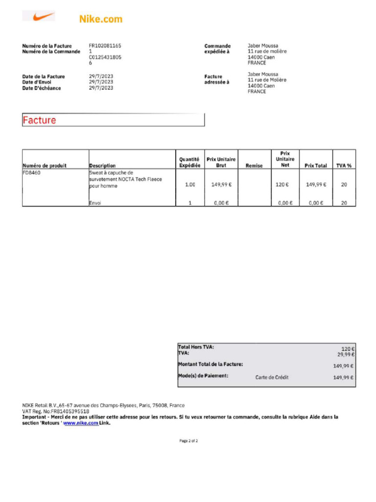 Facture Nike | PDF