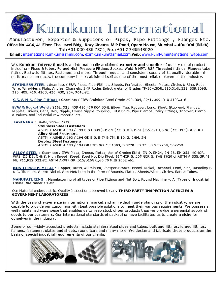 Alinox Steel Alloys Supplier Overview | PDF | Pipe (Fluid Conveyance ...
