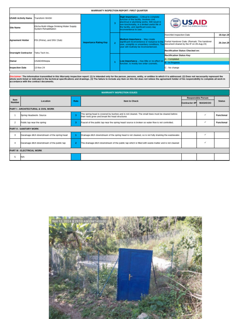 TWASH WarrantyInspection Ethicha MVWS Project RevA | PDF | Drainage ...