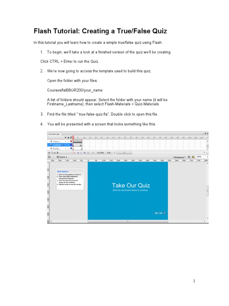 Flash Tutorial: Creating A True/False Quiz | PDF | Adobe Flash | Computer File