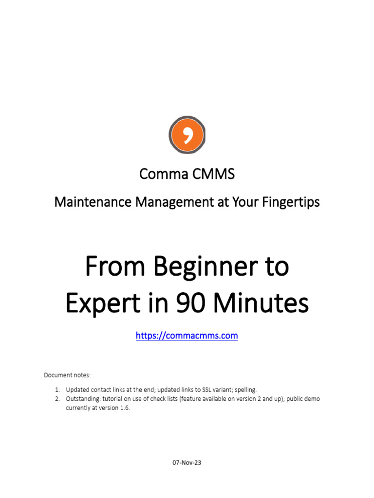 Comma CMMS Training Guide | PDF | Performance Indicator | Computing