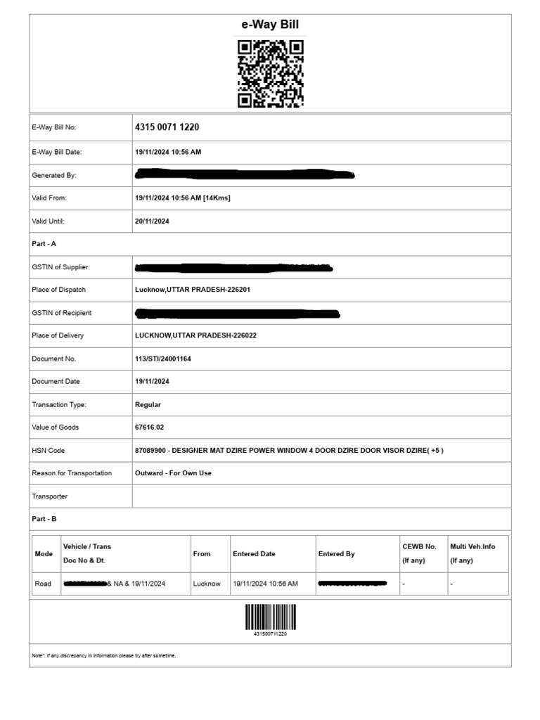 E-Way Bill Format | PDF