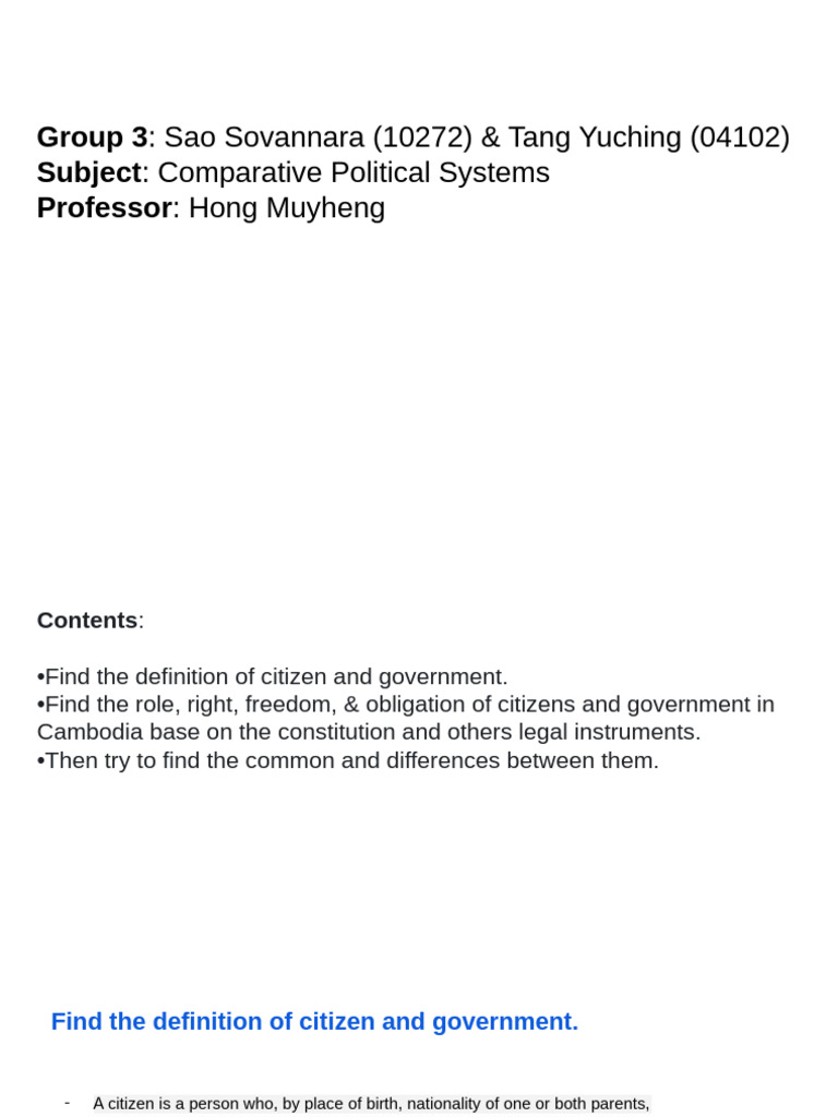 Comparative Political System Slide | PDF | Citizenship | Sovereignty
