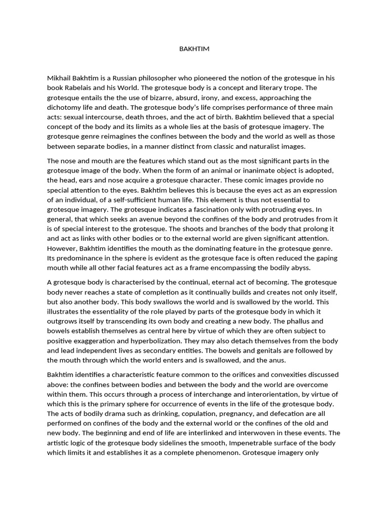 Bakhtin's Grotesque Body Concept Explained | PDF | Grotesque