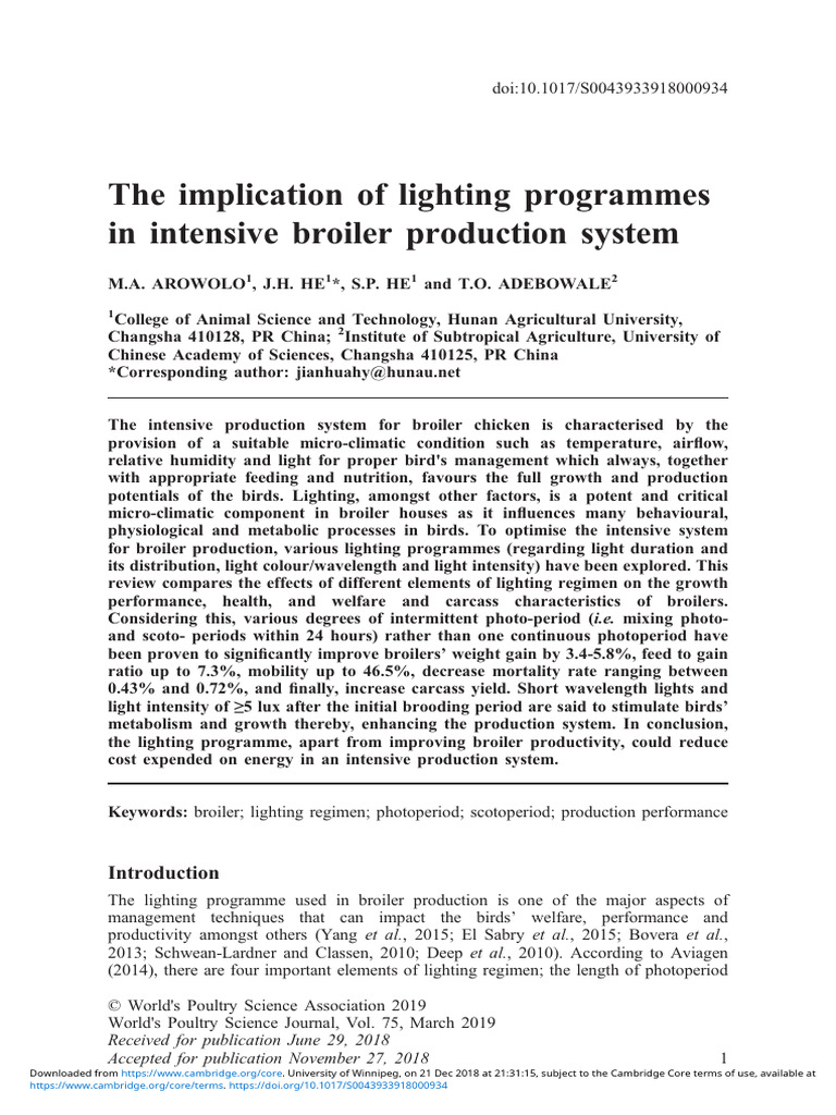 Implication of Lighting Programm in Broiler House | PDF | Broiler | Color