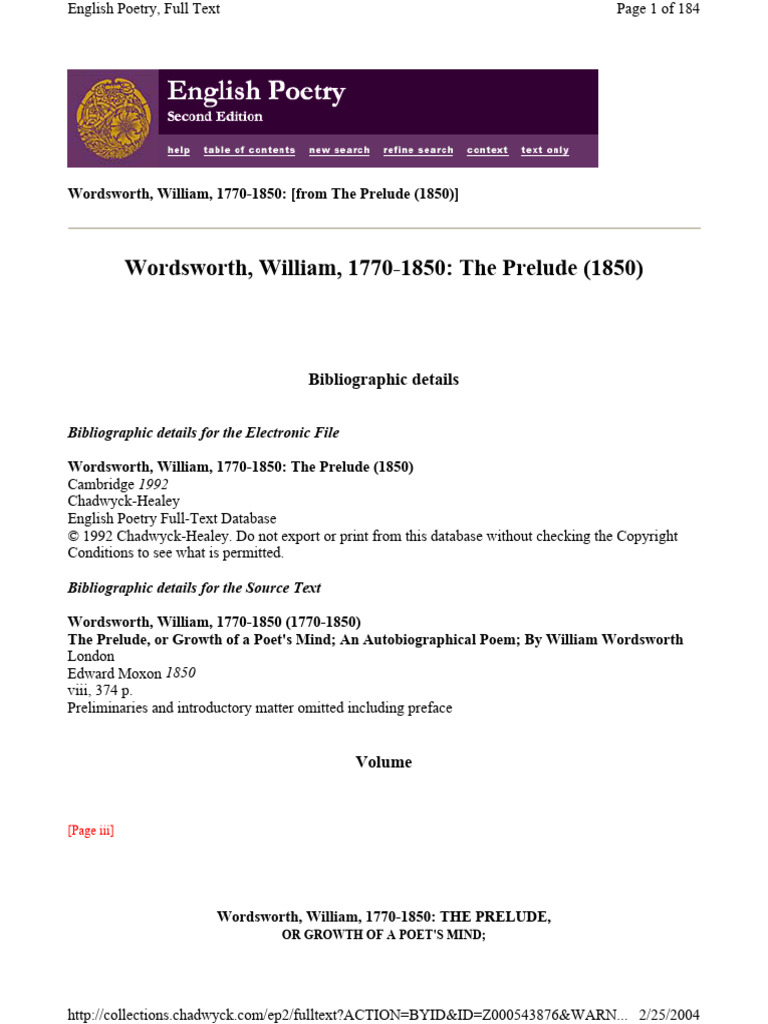 Wordsworth Prelude | PDF | William Wordsworth