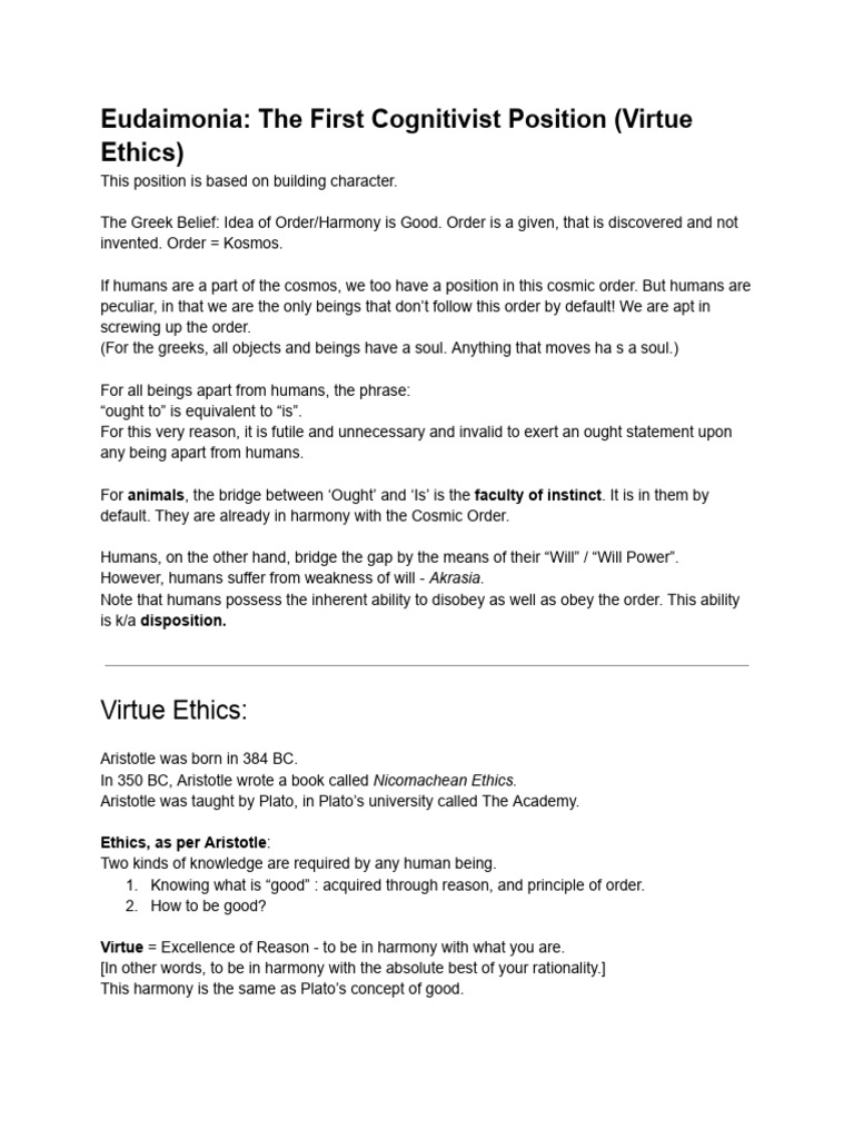 Eudaimonia | PDF | Virtue | Reason