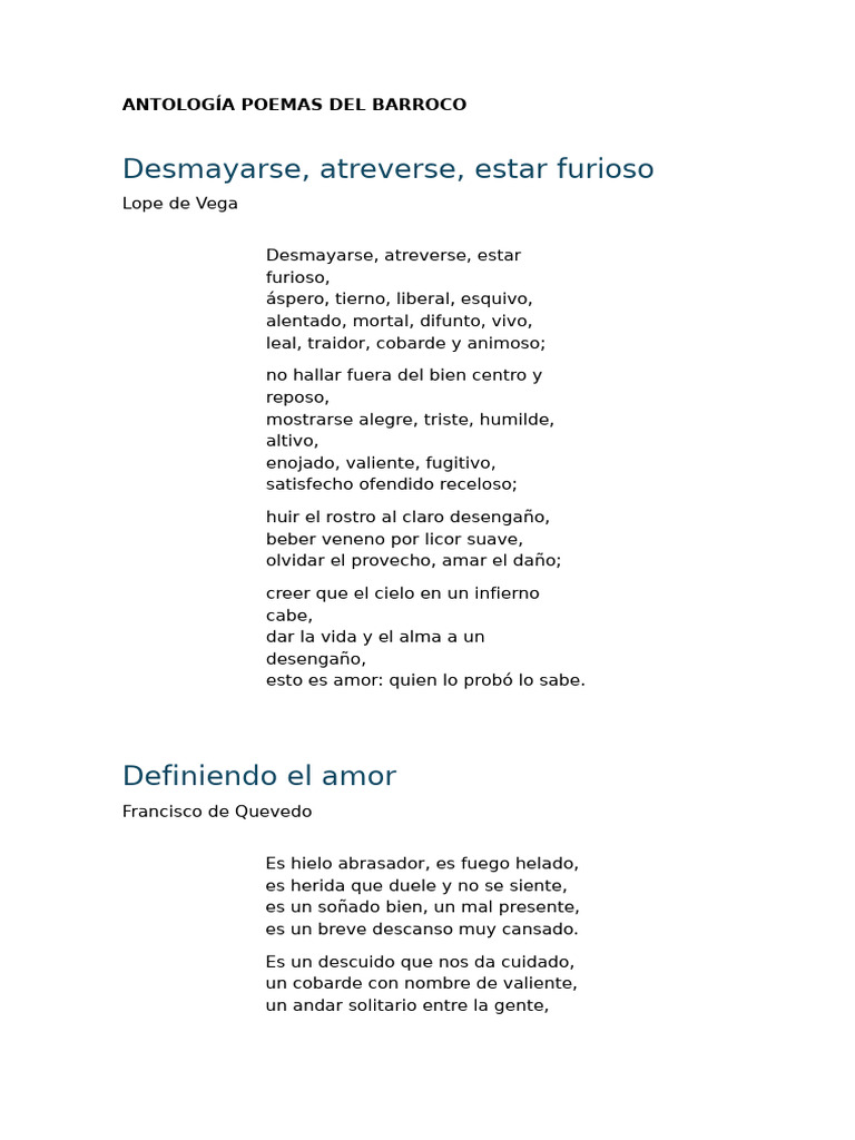 Antología de Poemas del Barroco | PDF | Don Quijote | Amor