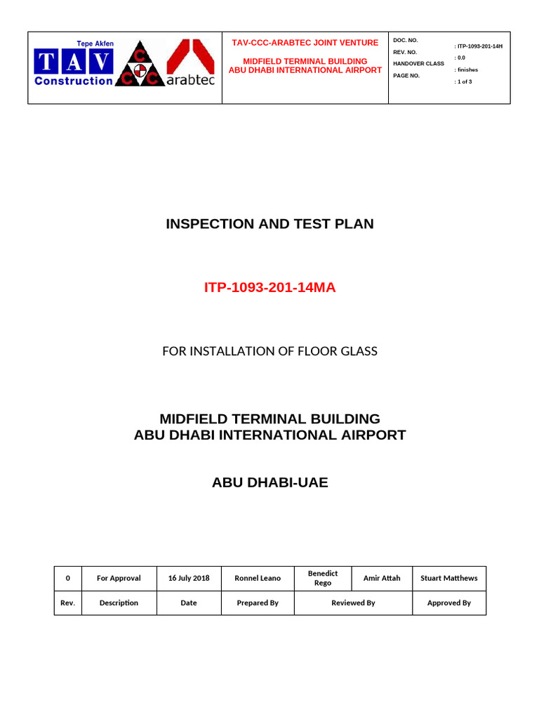 ITP for Glass Floor Installation | PDF