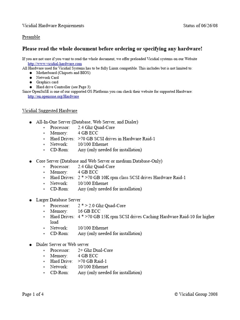 Vicidial Hardware Requirements | PDF | Computer Hardware | Random Access Memory