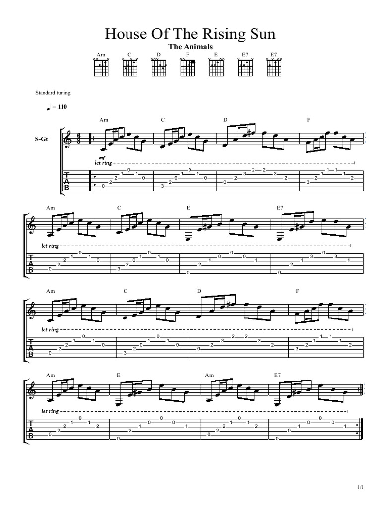 House of the Rising Sun Guitar Tabs | PDF