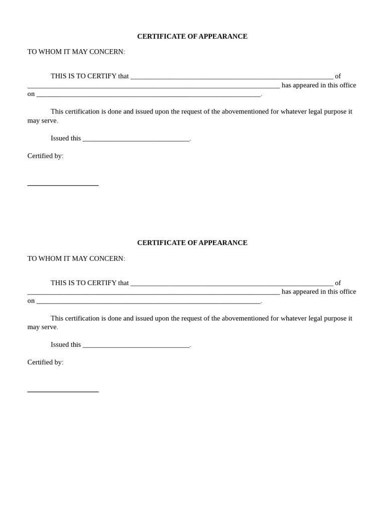 Certificate of Appearance Template | PDF