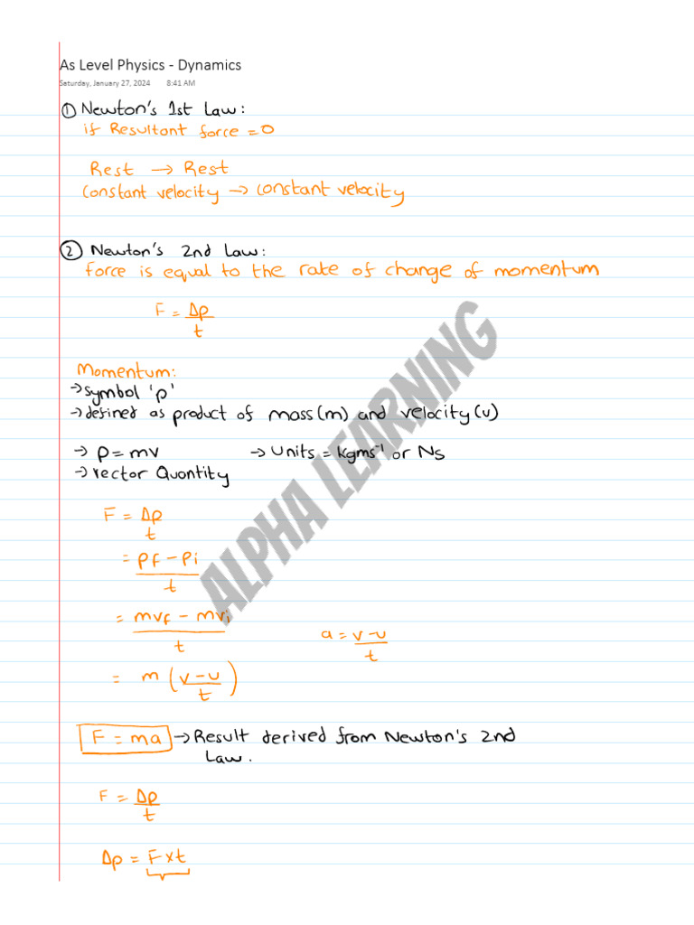 As Level Physics - Dynamics - Watermark | PDF | Science & Mathematics