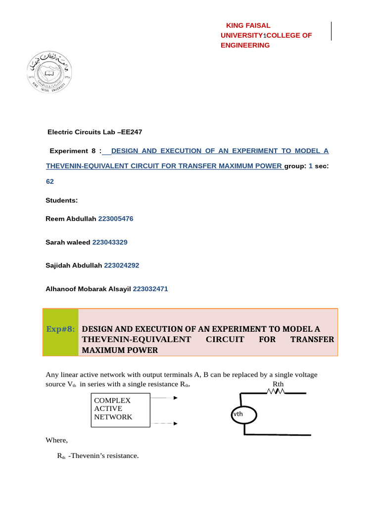 Experiment 8 | PDF | Electrical Network | Electrical Resistance And Conductance